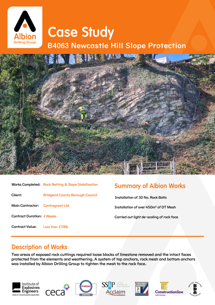 B4063 Newcastle Hill Slope Protection | Albion Drilling Group